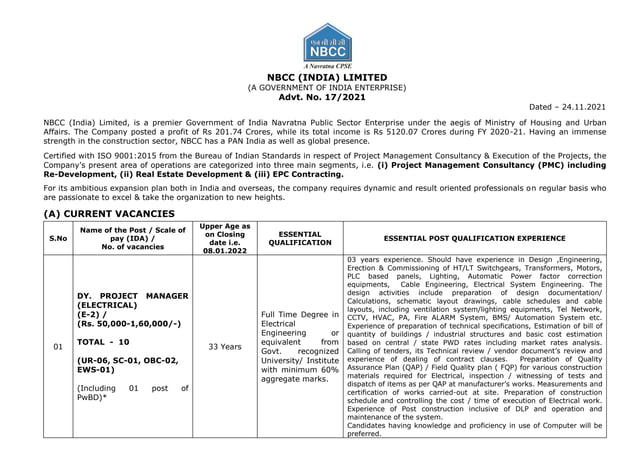 Nbcc (india) limited steno recrutment | PDF