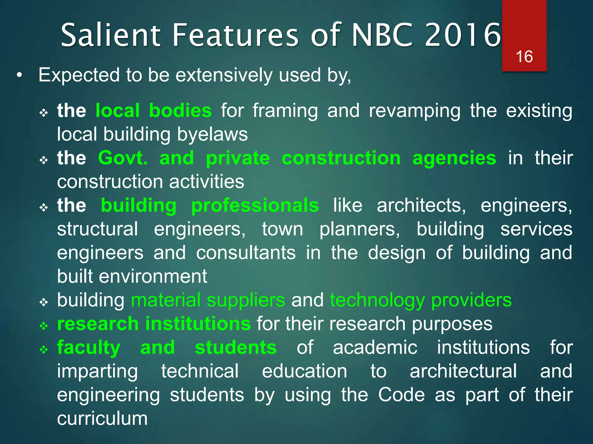 Summary of NBC 2016 | PPT