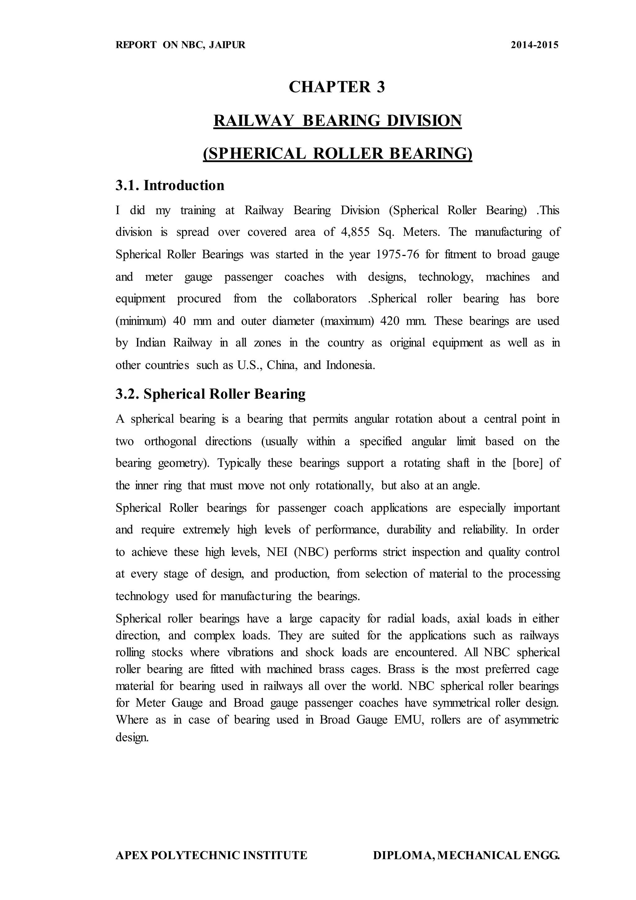 Nbc training report on railway bearing(spherical bearing) | DOCX ...