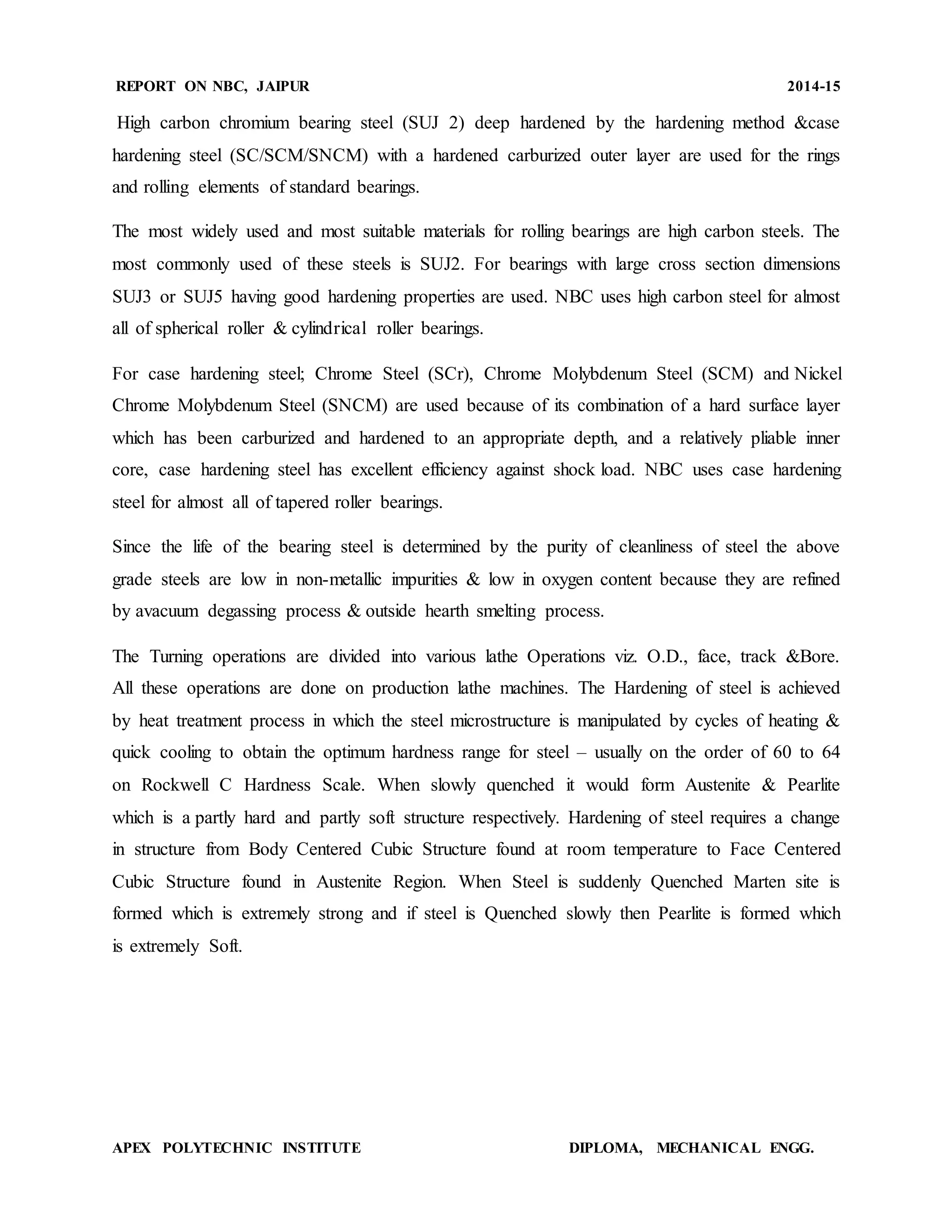 Nbc training report on railway bearing(spherical bearing) | DOCX ...