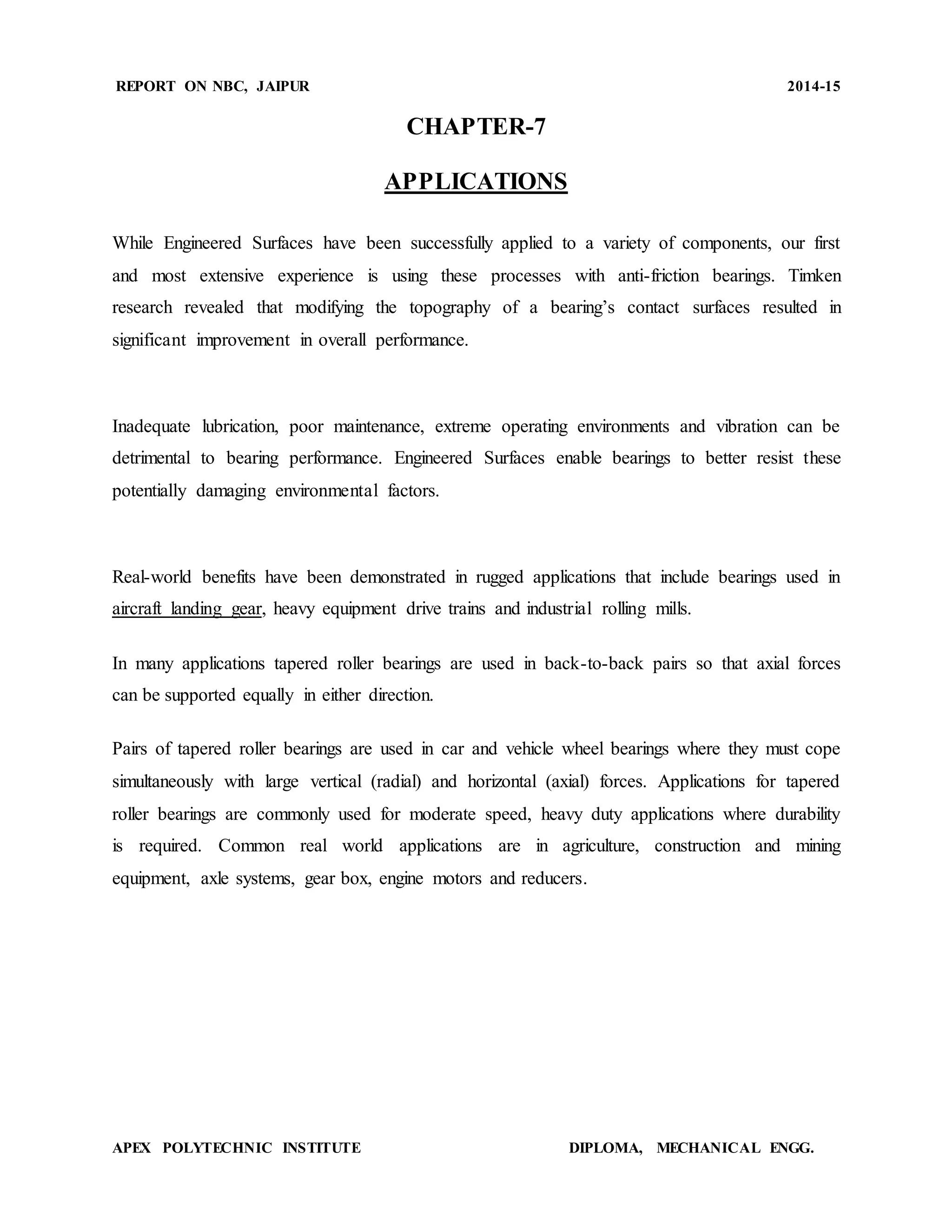 Nbc training report on railway bearing(spherical bearing) | DOCX | Physics | Science