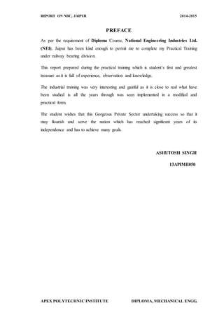 Nbc training report on railway bearing(spherical bearing) | DOCX | Physics | Science