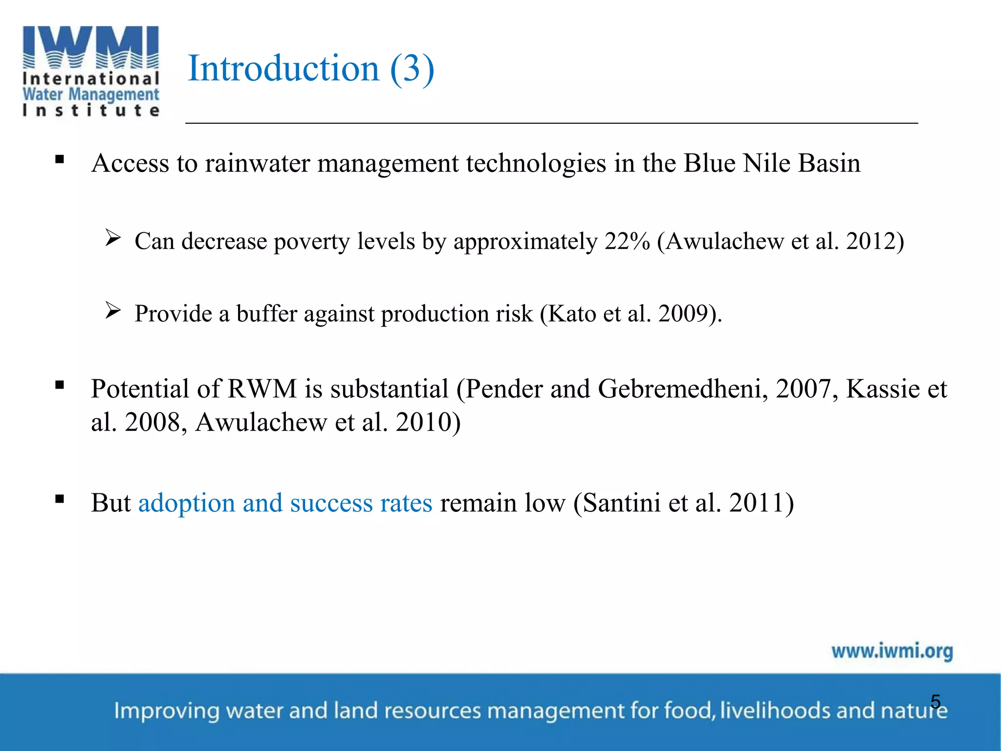 Assessment of farmers’ adoption of rainwater management technology in the Blue Nile Basin | PPT