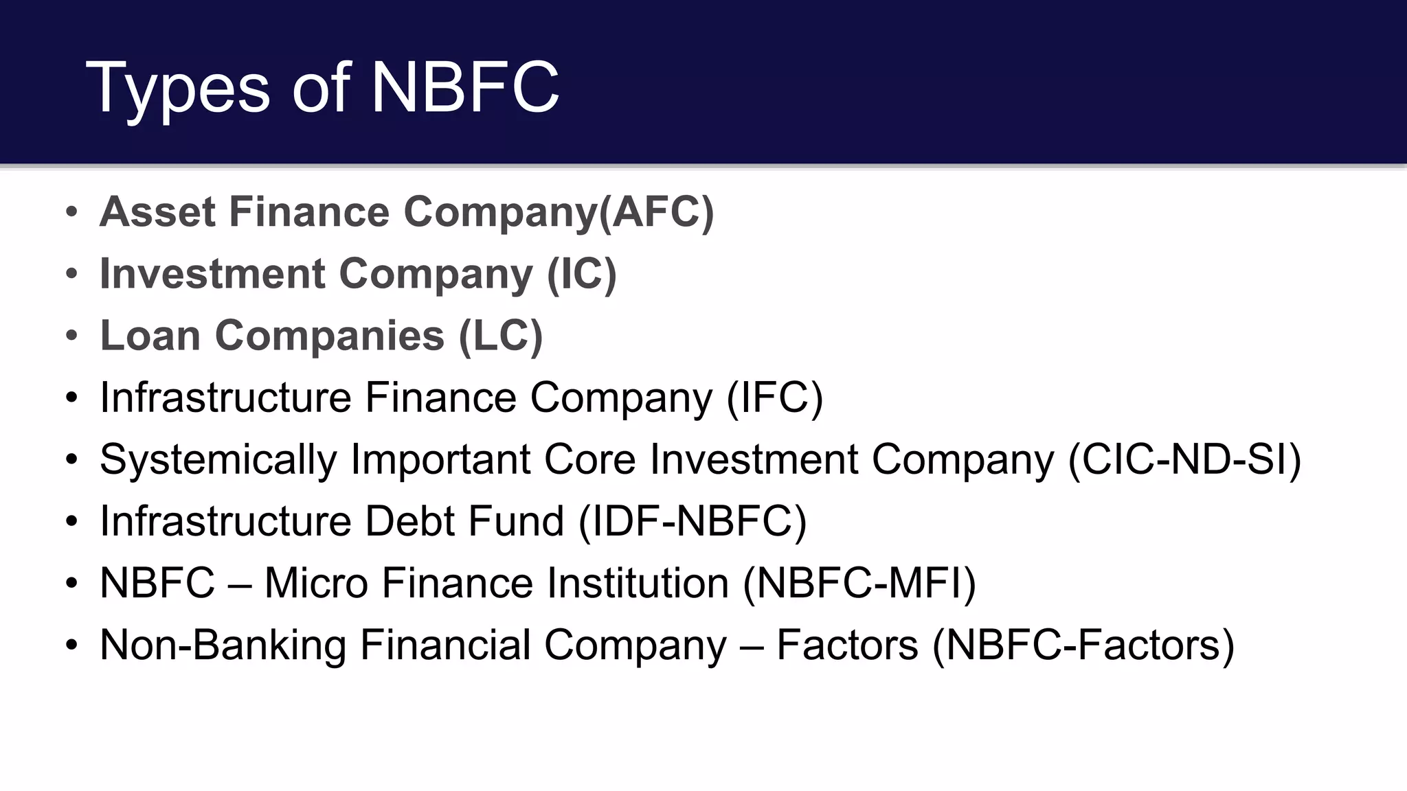 History of Non-Banking Financial Companies Classification of Non ...