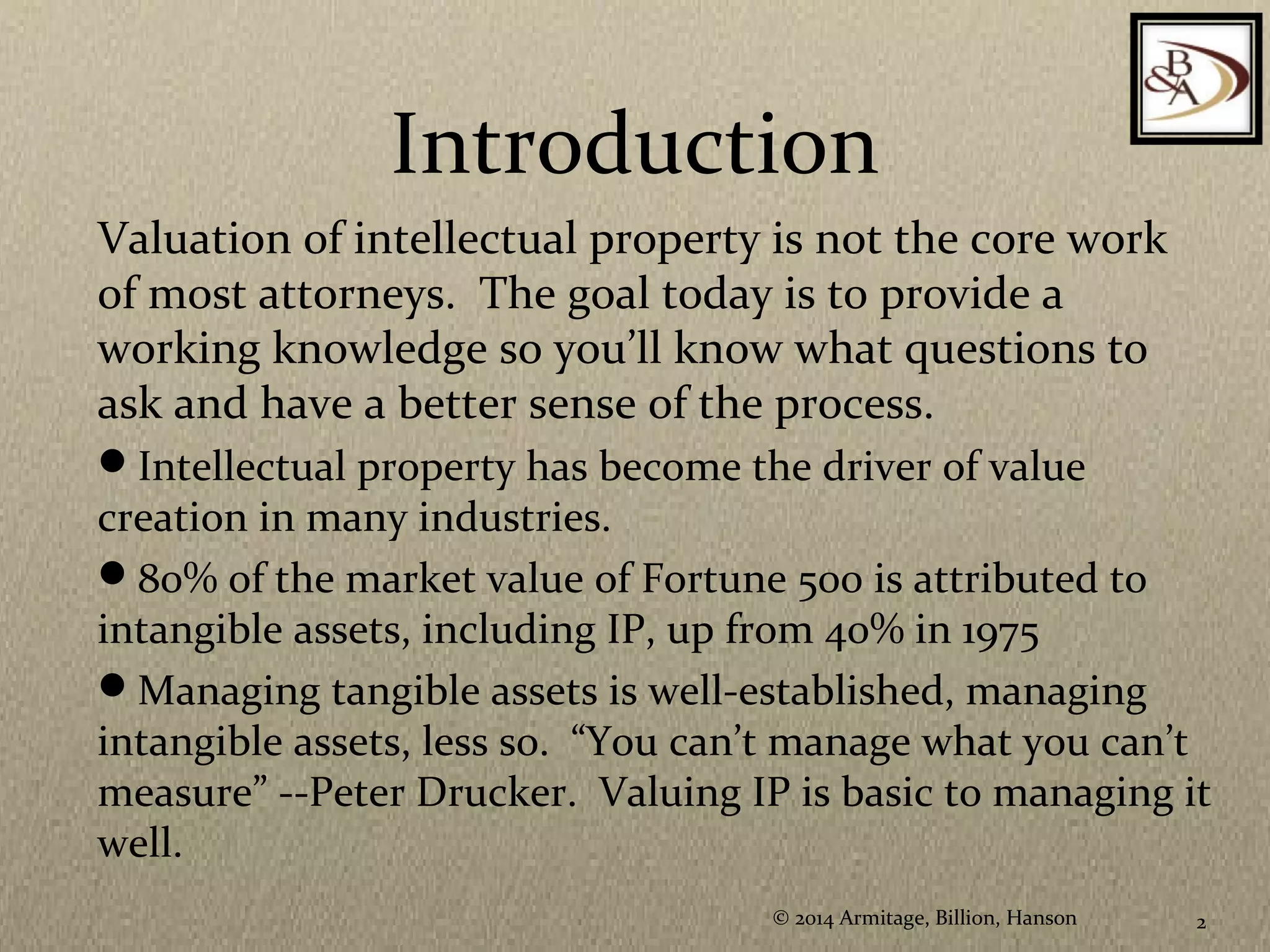 Attorney's Guide to the Valuation of Intellectual Property | PPT