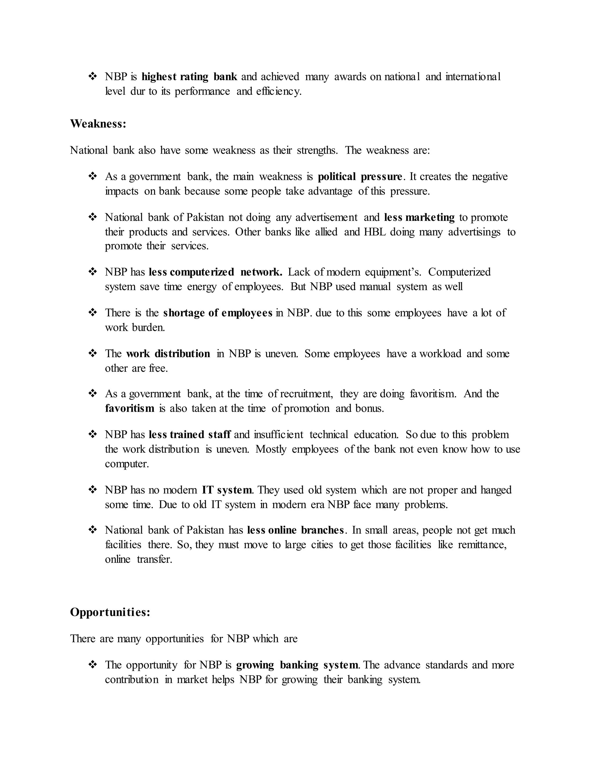National bank of Pakistan (nbp) swot analysis | DOCX