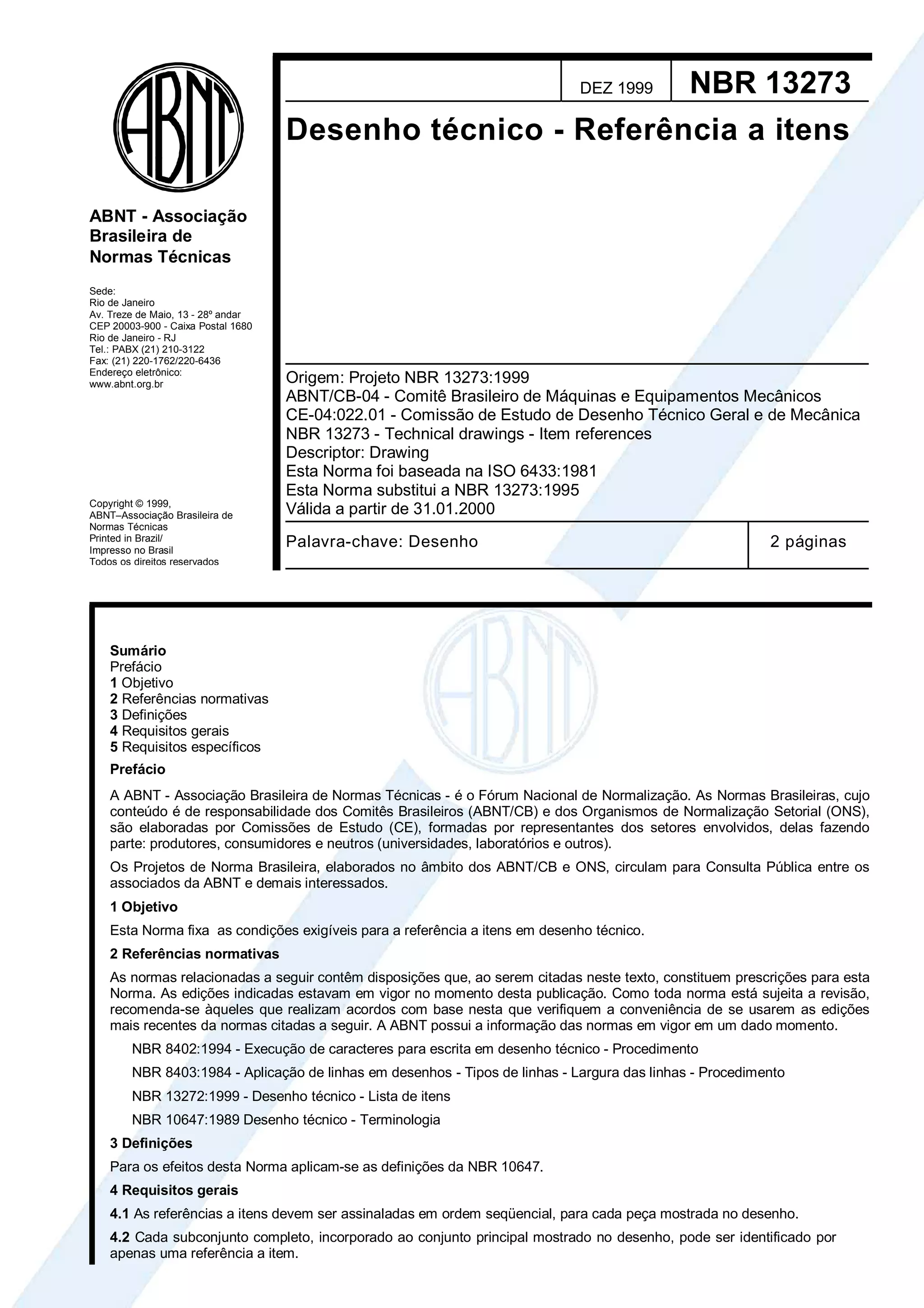 Nbr 13273 desenho técnico - referência a itens | PDF