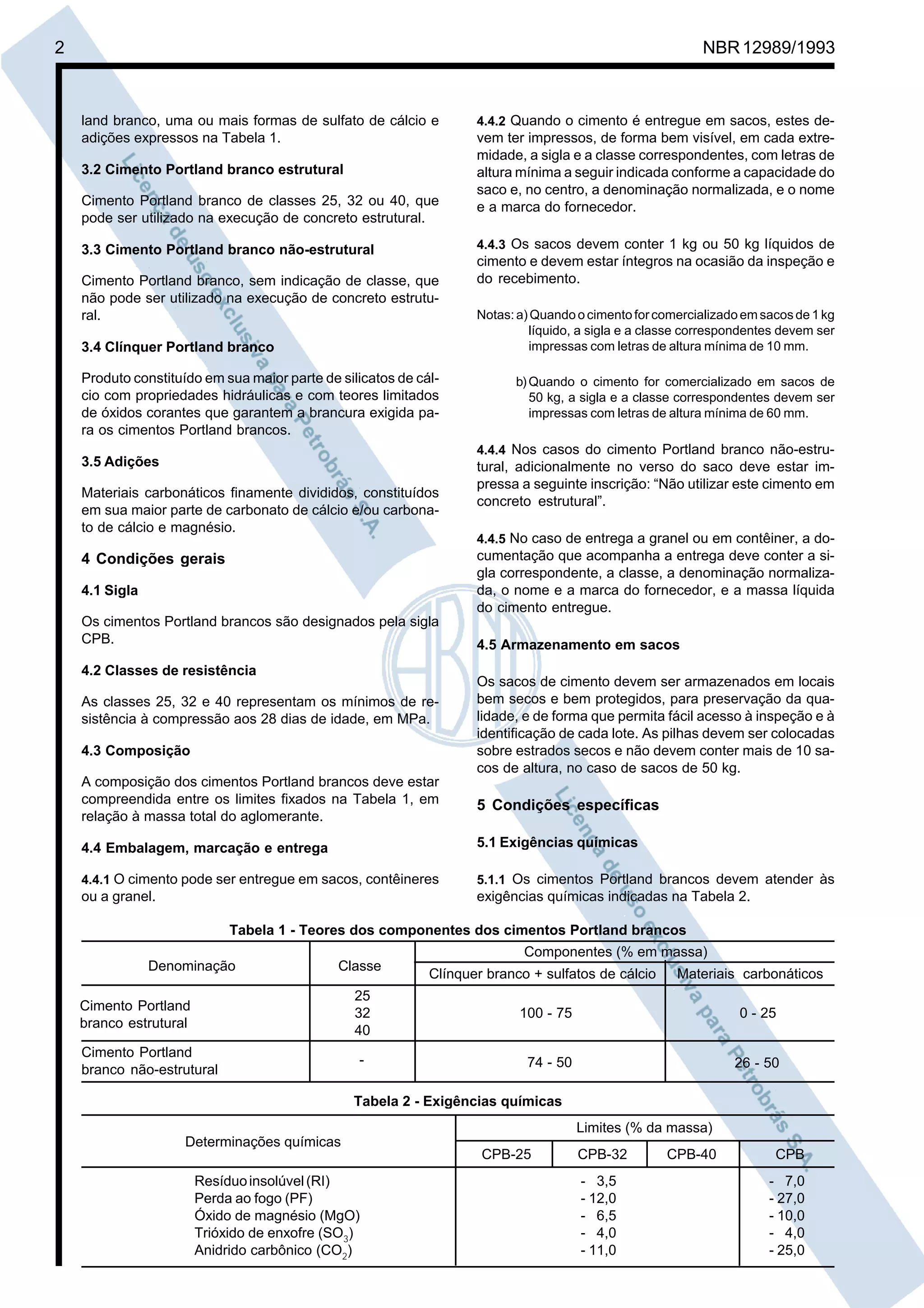 Nbr 12989 cimento portland branco | PDF