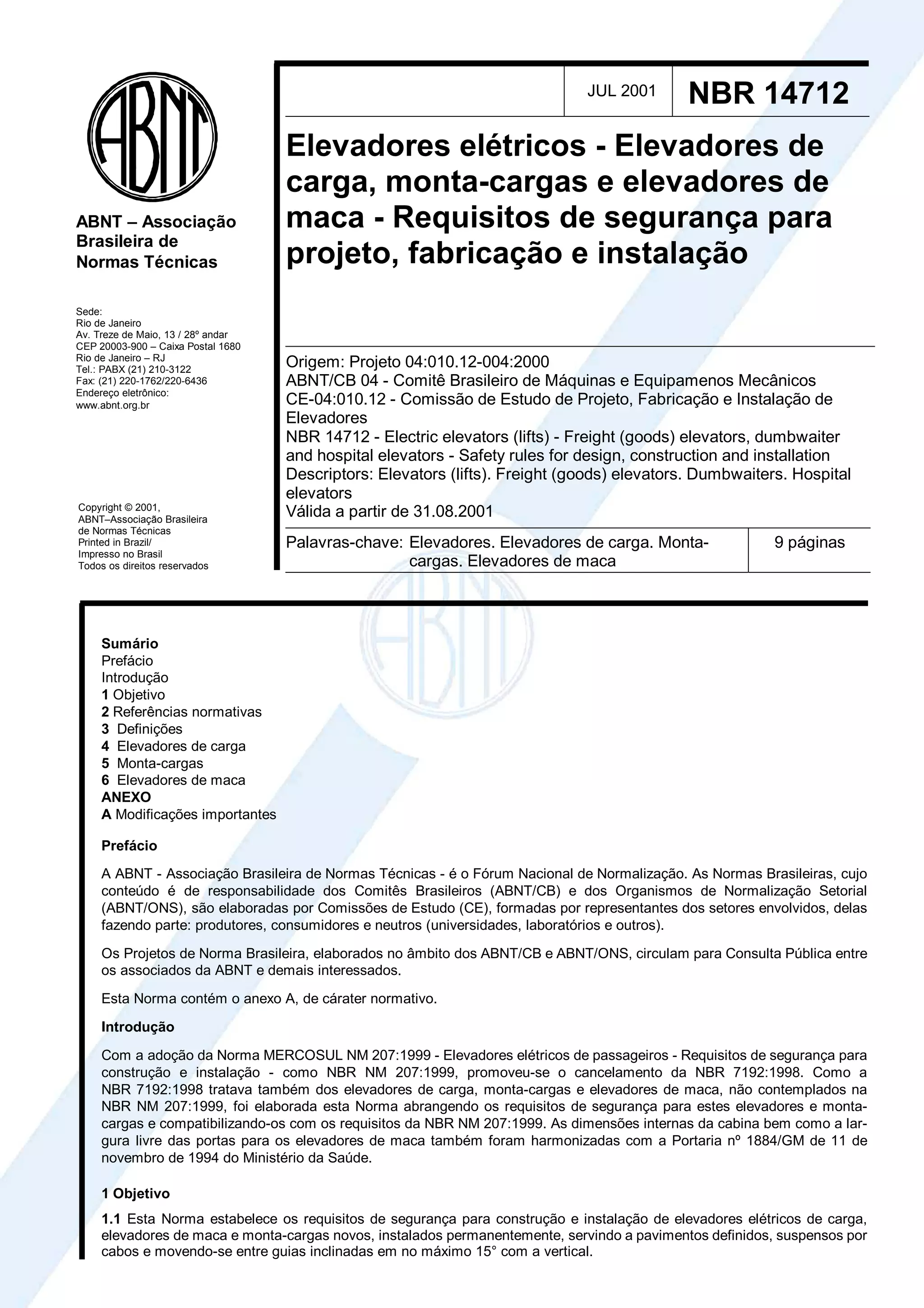 Nbr 14712 elevadores eletricos - elevadores de carga monta-cargas e ...