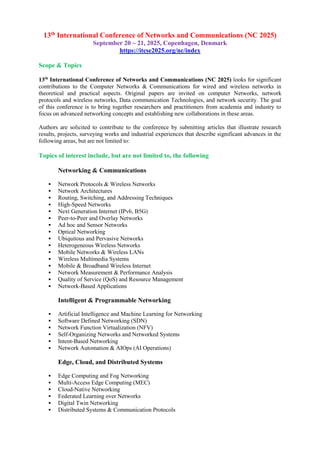 13th International Conference of Networks and Communications (NC 2025) | PDF
