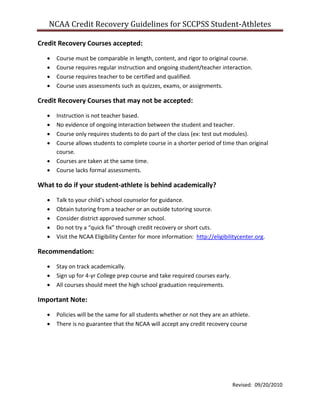 Ncaa credit recovery guidelines | PDF