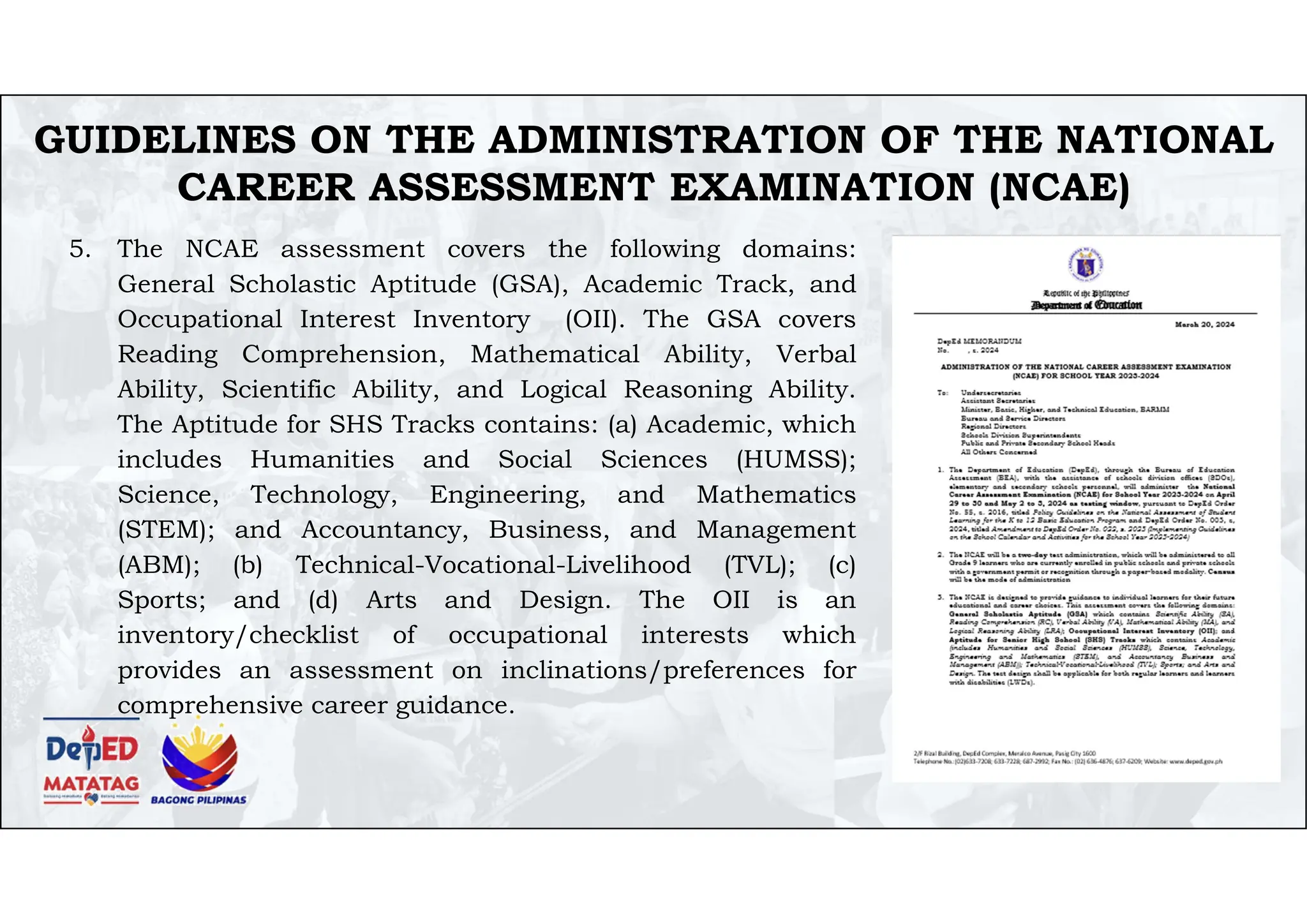 NCAE-SY2024-2025-Orientation for grade 10 | PDF