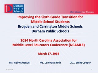Improving the 6th Grade Transition for Middle School Students | PPTX