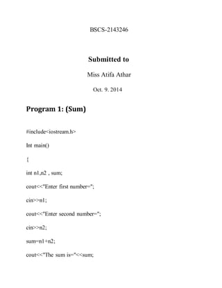 Programming-I assignment for BSCS students , NCBA&e | DOCX