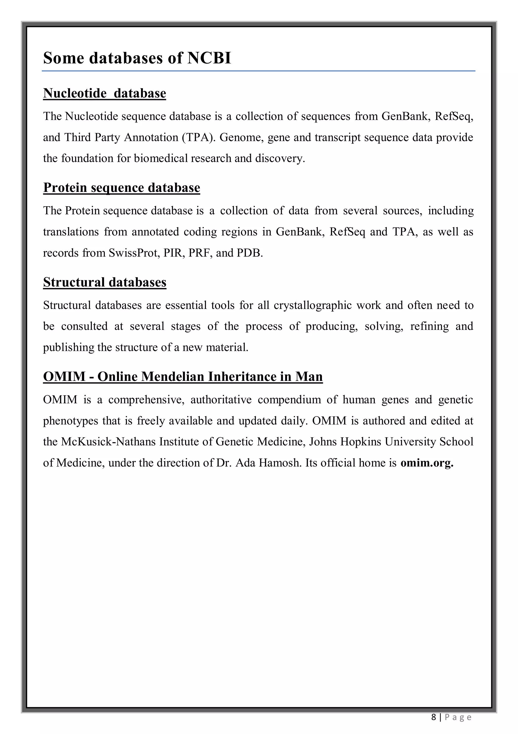 TOOLS AND DATA BASES OF NCBI | PDF | Databases | Computer Software and Applications