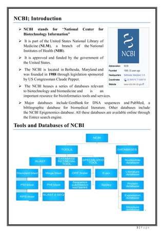TOOLS AND DATA BASES OF NCBI | PDF | Databases | Computer Software and Applications