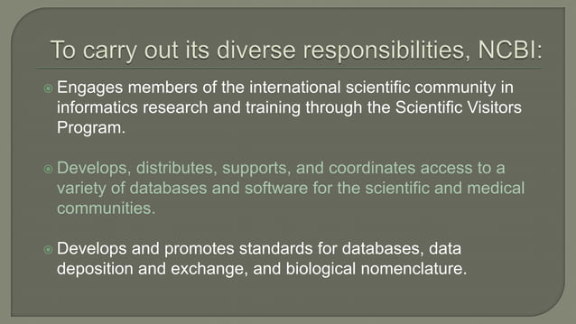 NCBI Database.pptx | Databases | Computer Software and Applications