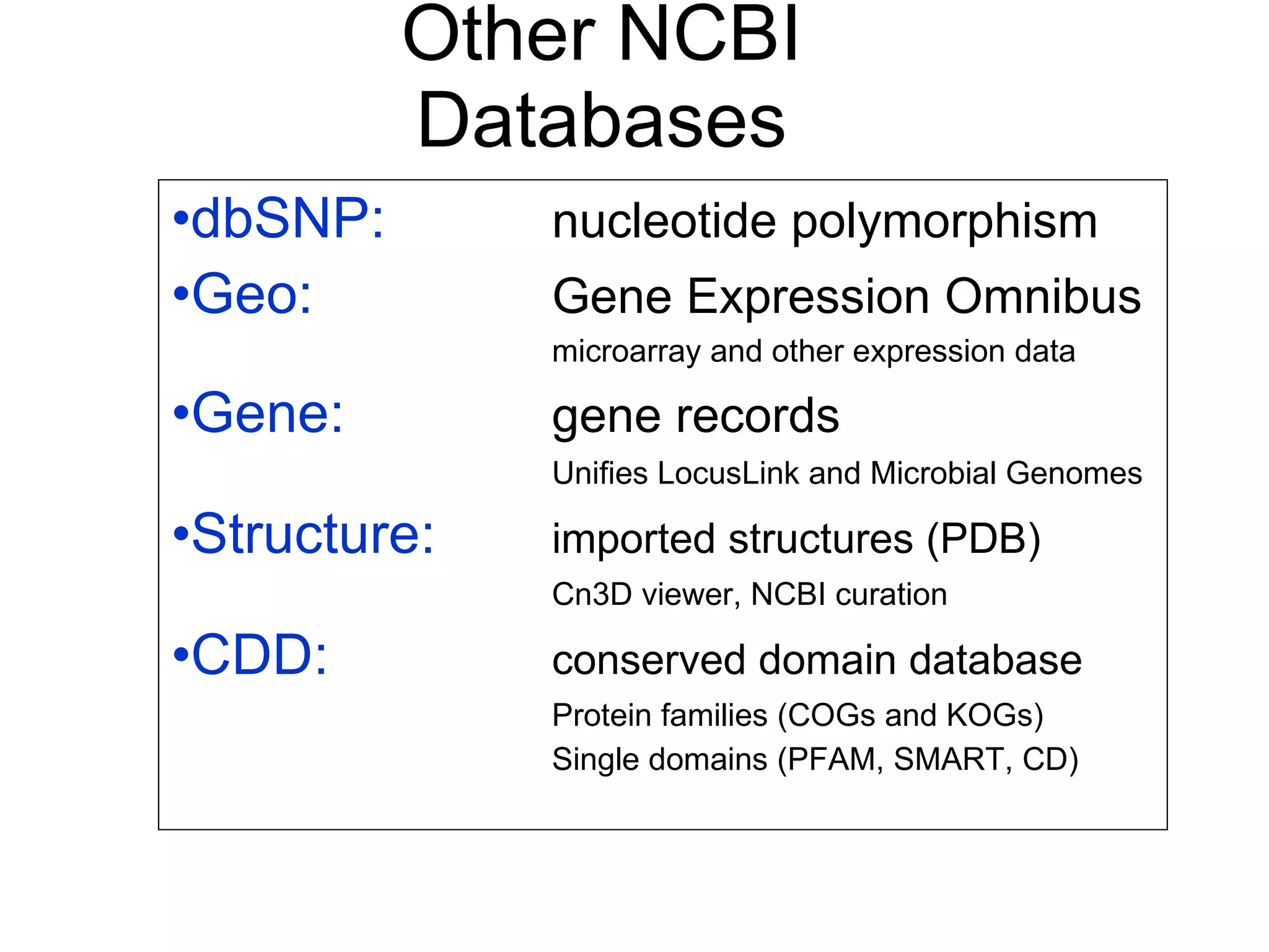 NCBI | PPT | Databases | Computer Software and Applications