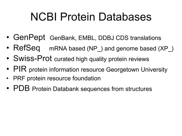 NCBI | PPT | Databases | Computer Software and Applications