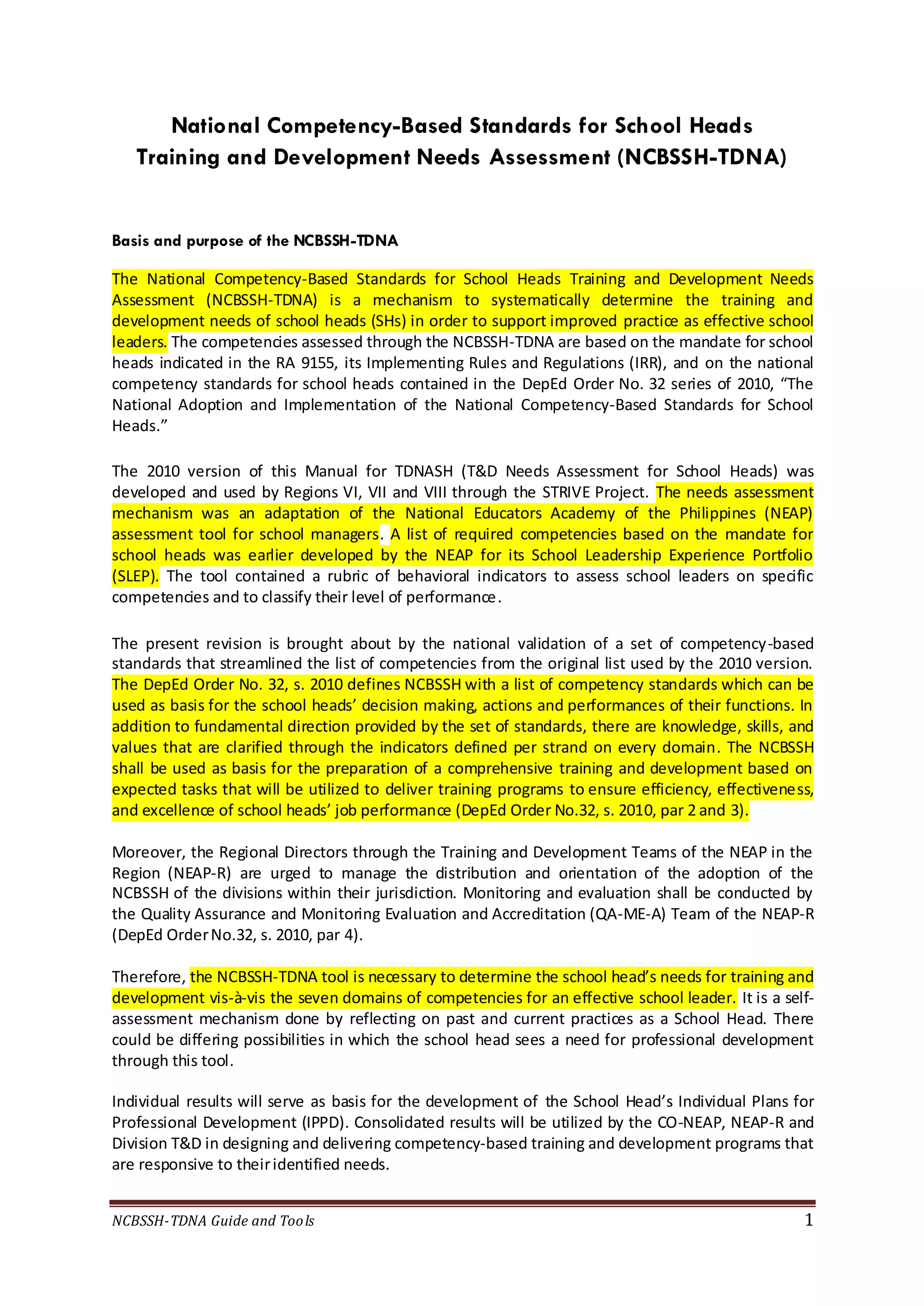 DepEd National Competency-Based Standards for School Heads | PDF