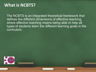 N.C.B.T.S.-National Competency-Based Teacher's Standard (2013) | PPTX