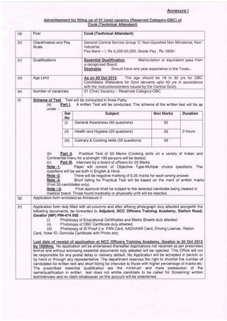Cook Jobs in NCC - OTA, Gwalior MP | PDF