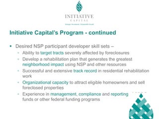 Initiative Capital's NSP Program for NC | PDF | Home Financing ...