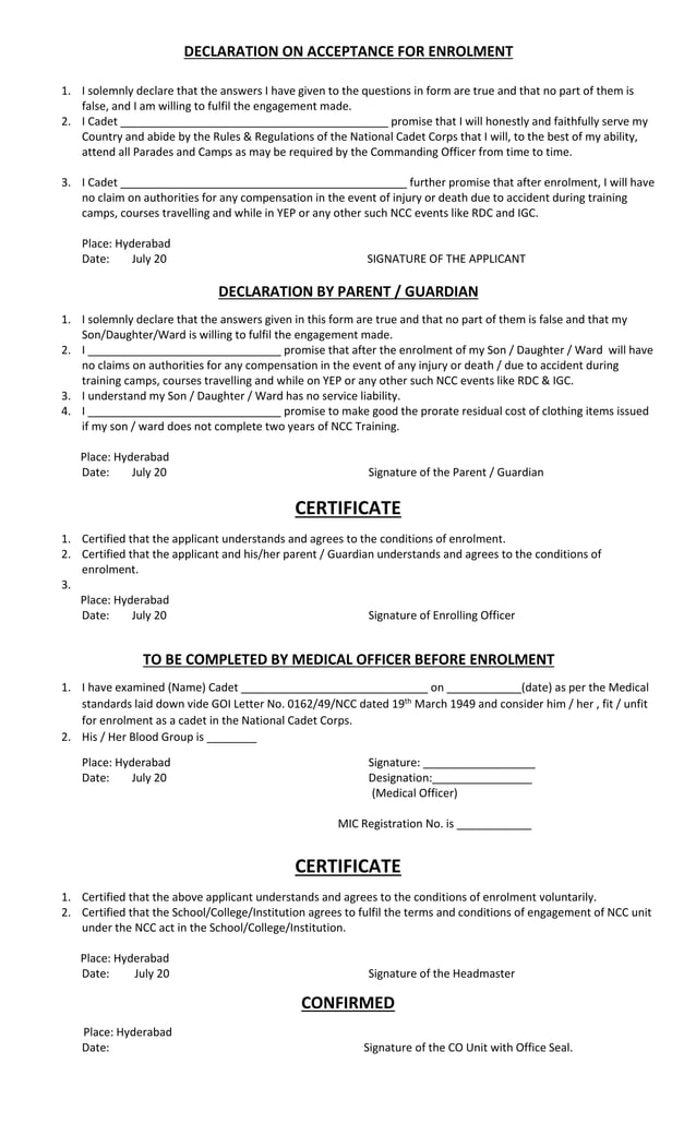 Ncc enrollment form | PDF | Secondary Education | Education