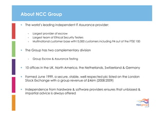 Ncc Group Escrow Overview 2010 | PDF | Business | Business and Finance