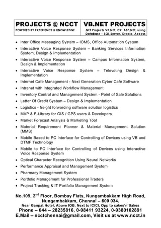 Ncct Benefits Of Final Year Projects | PDF