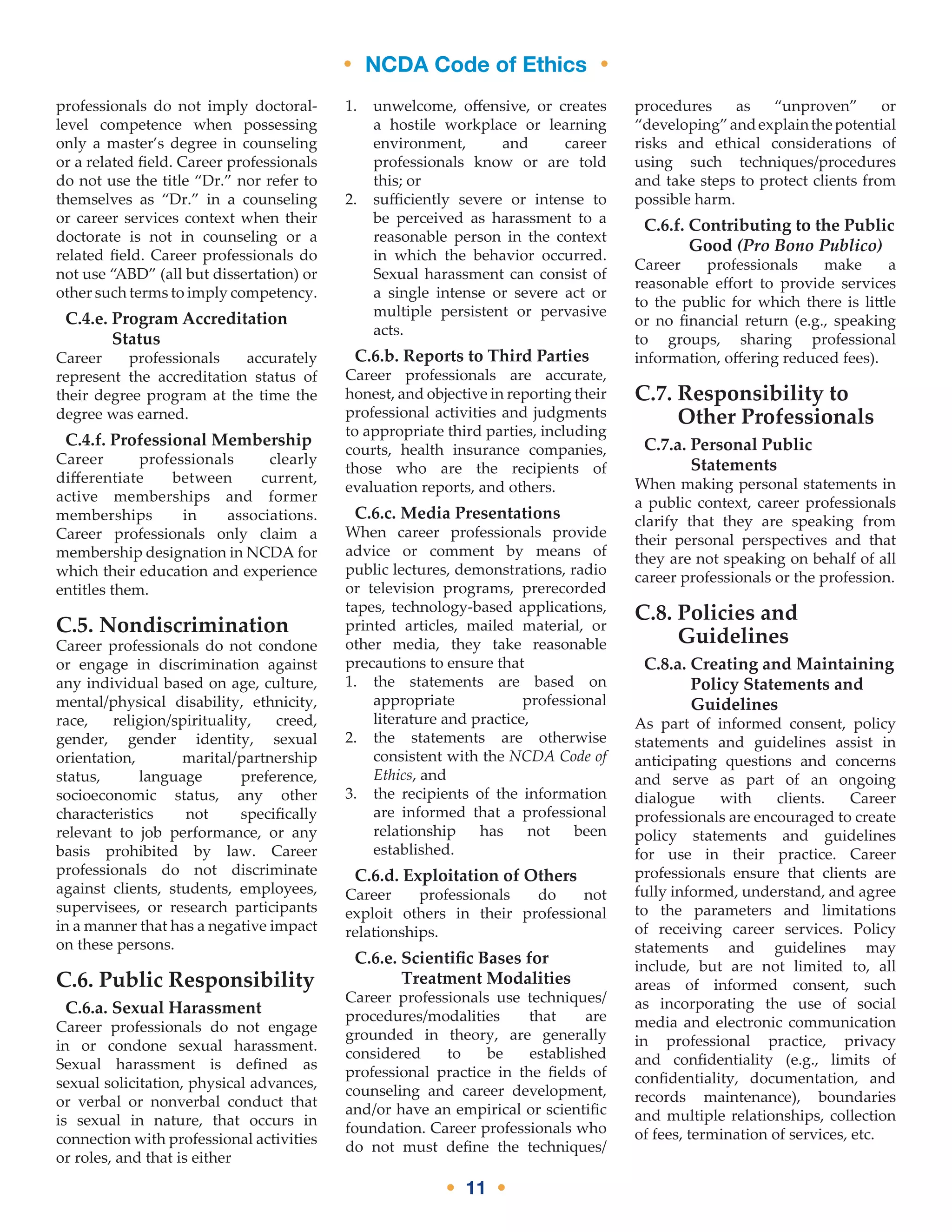 Ncda code of ethics | PDF