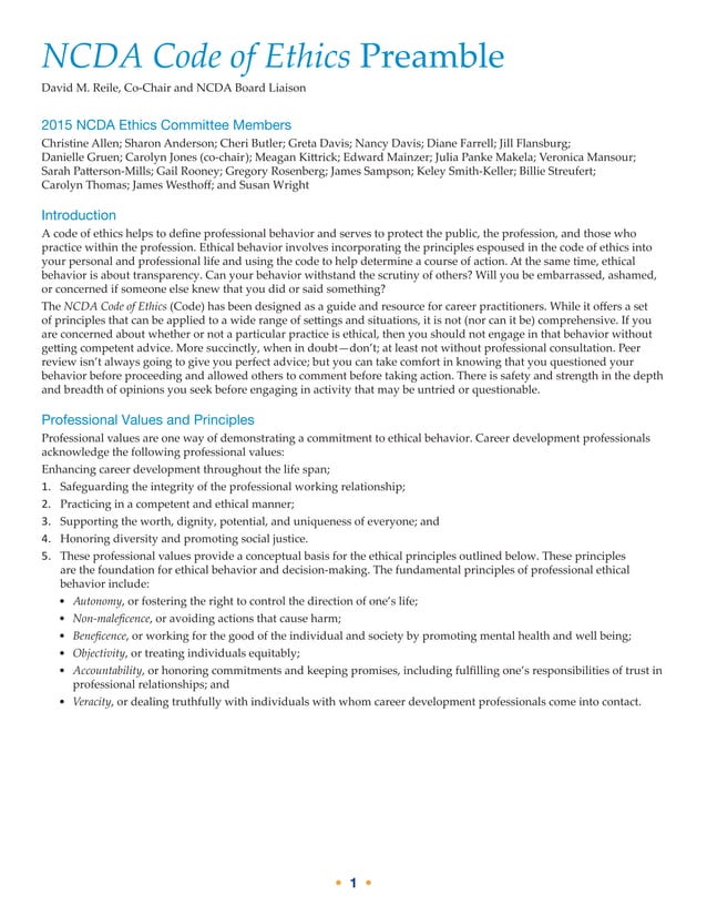 Ncda code of ethics | PDF