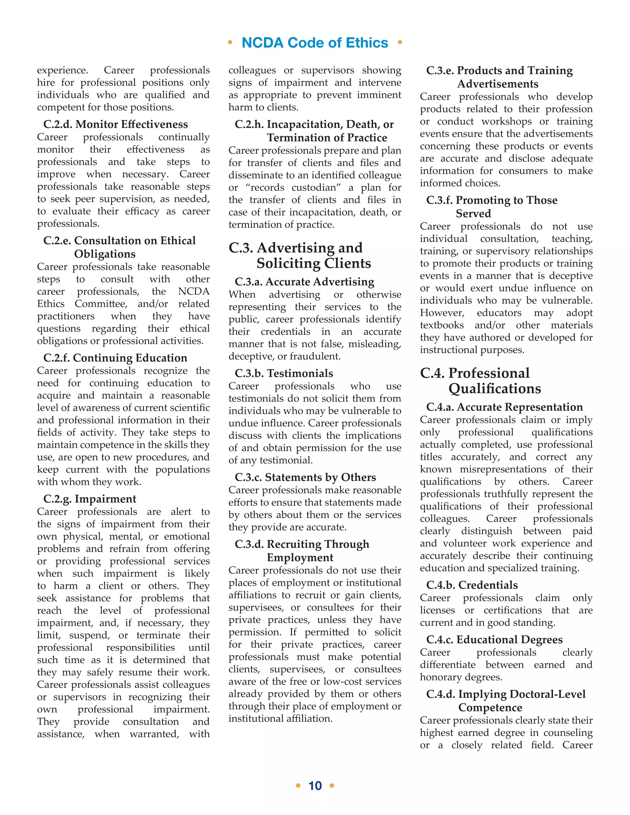 Ncda code of ethics | PDF