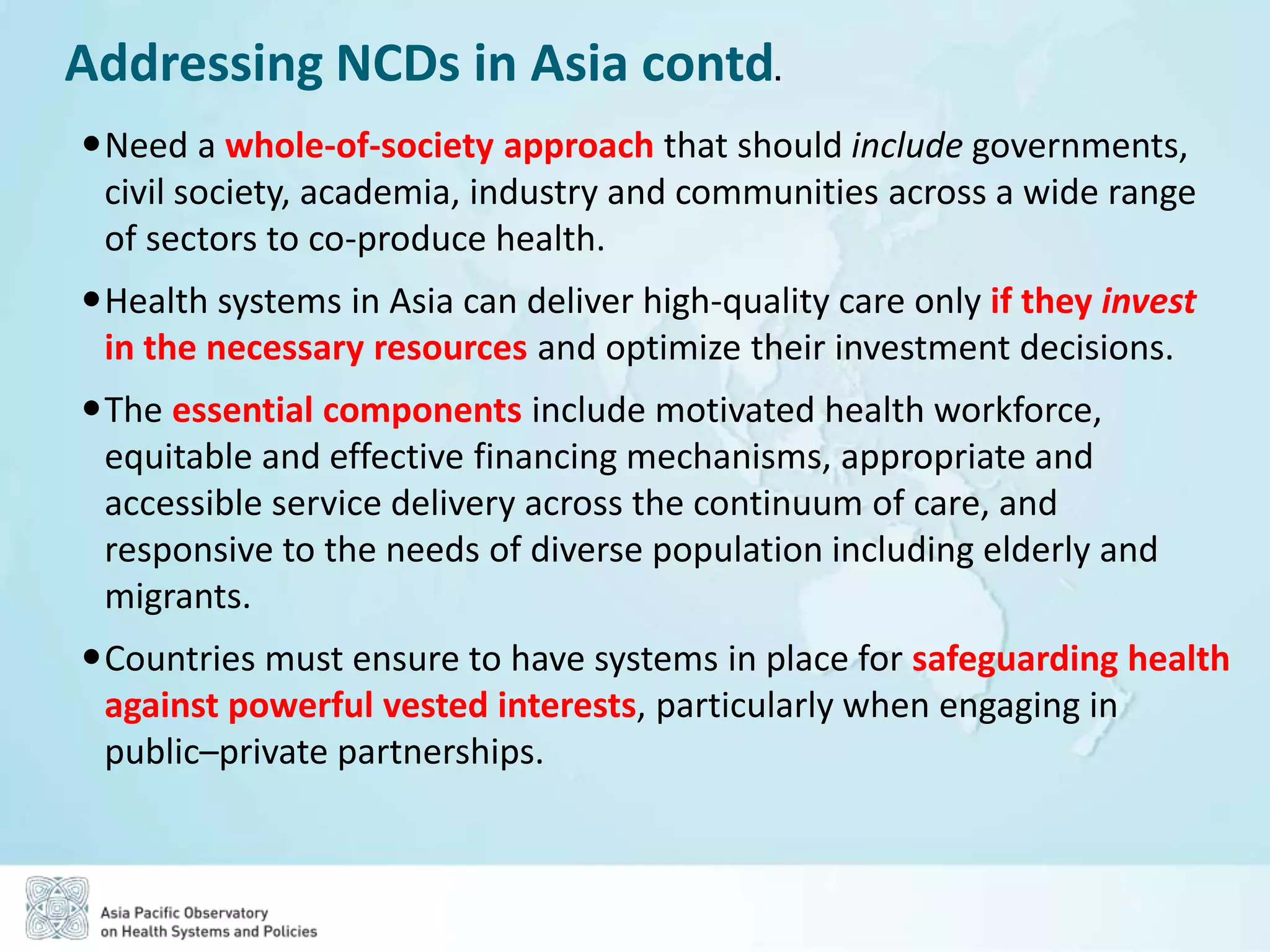 Addressing NCDs in Asia through a Health System Lens | PPT