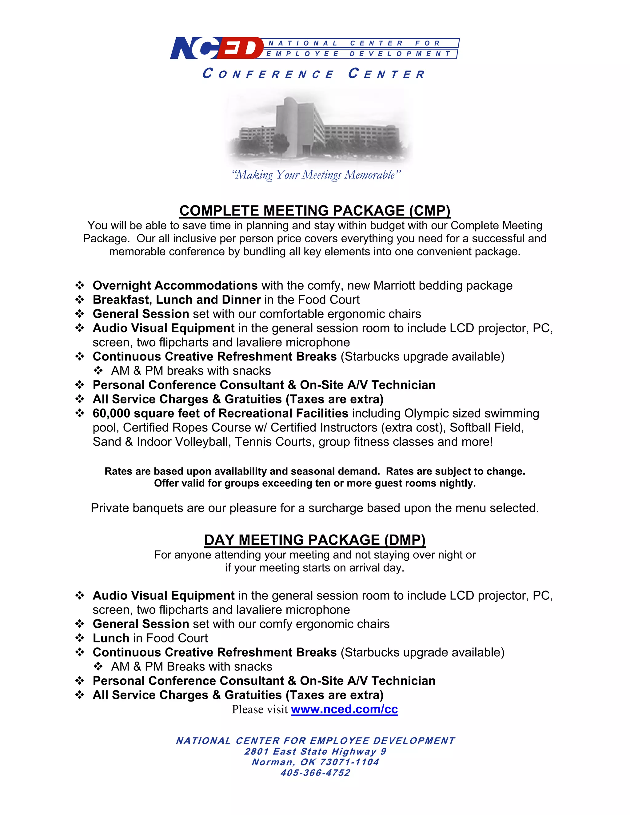 Nced Conference Center & Hotel E Sales Packet | PDF