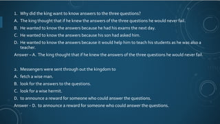Ncert grade 7 english honeycomb chapter 1 the three questions | PDF