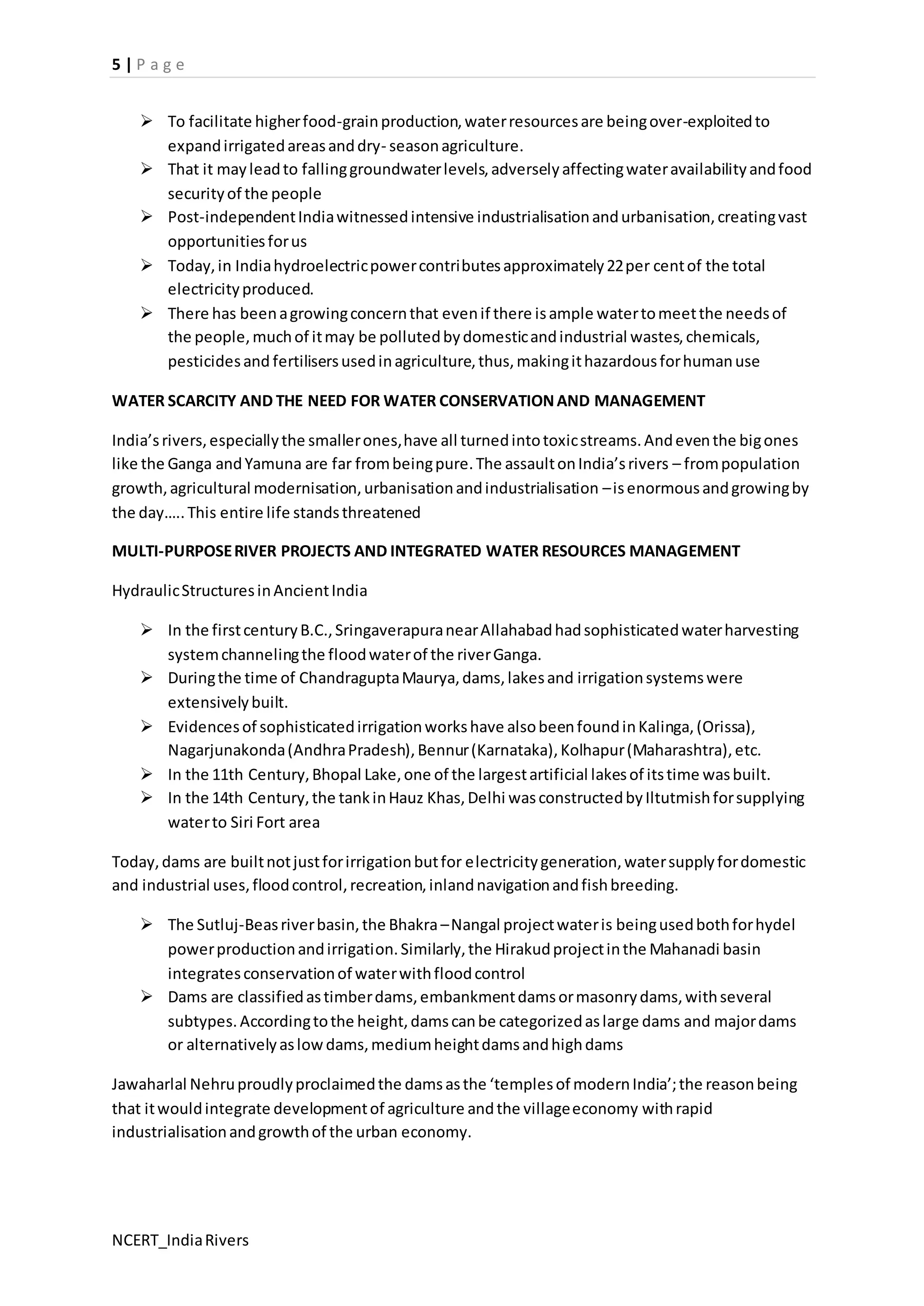 Ncert india rivers | DOCX