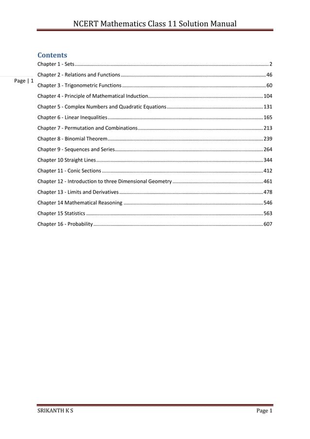 NCERT Class 11 Mathematics Solution Manual | PDF