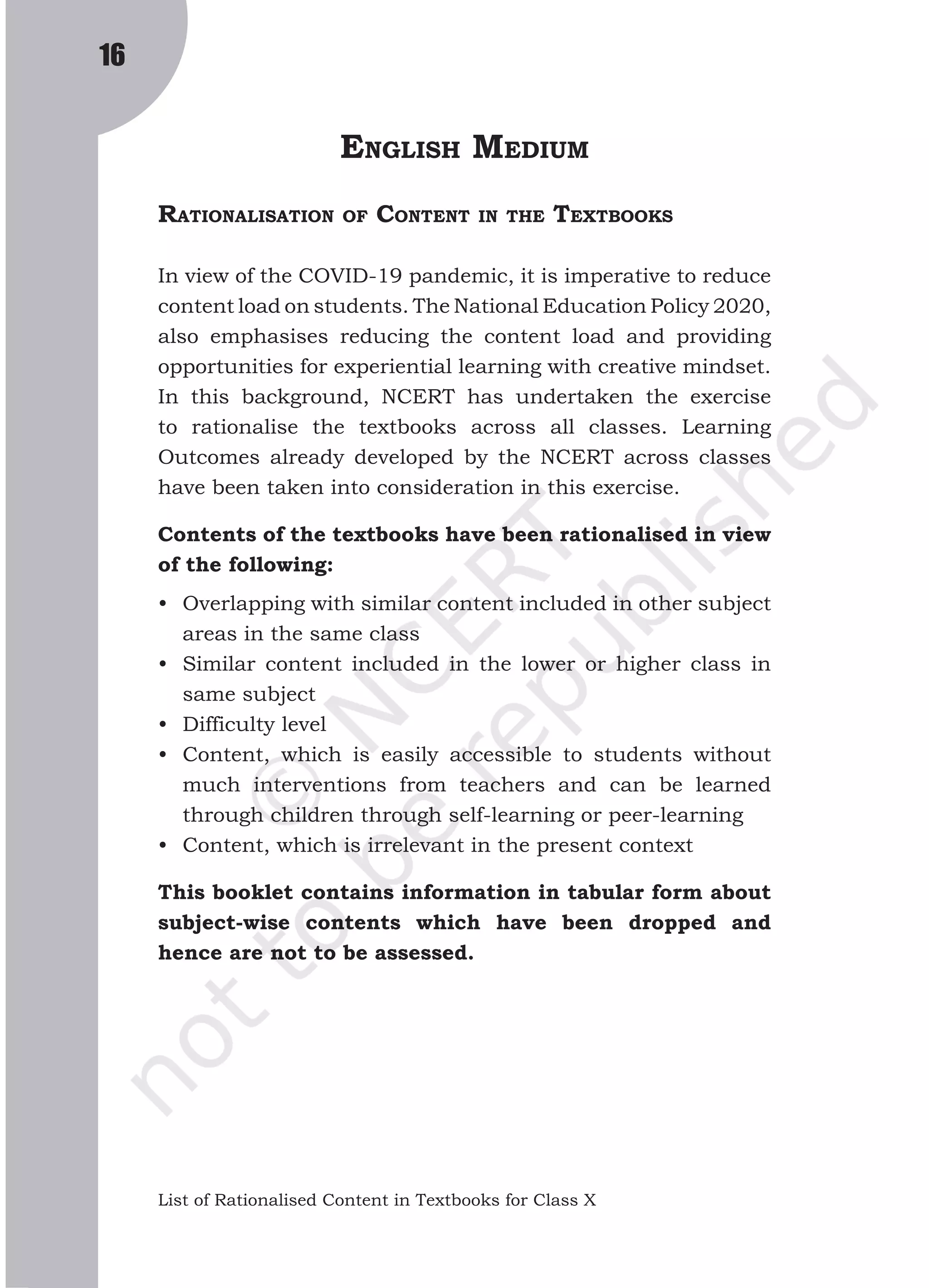 NCERT Rationalisation Booklet Class 10 | PDF