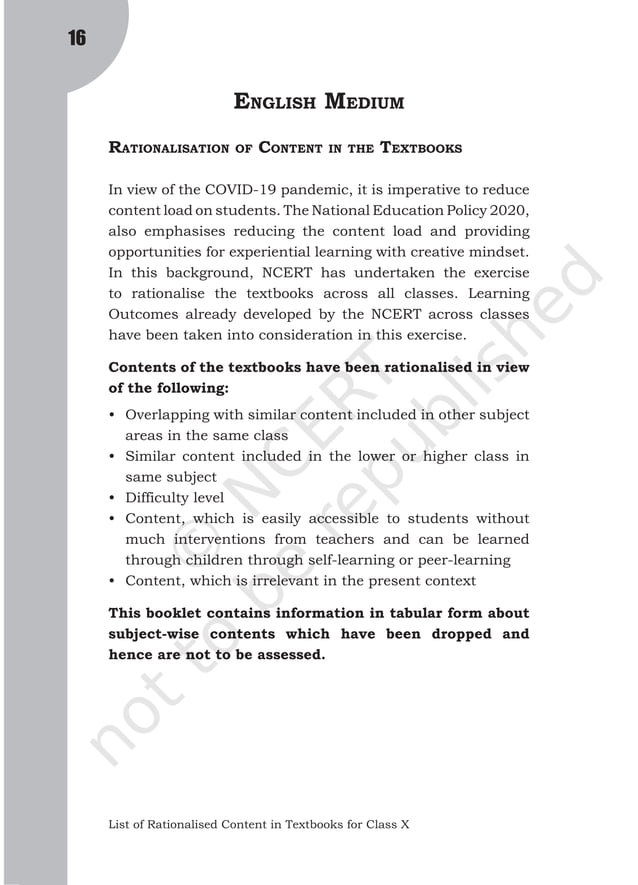 NCERT Rationalisation Booklet Class 10 | PDF