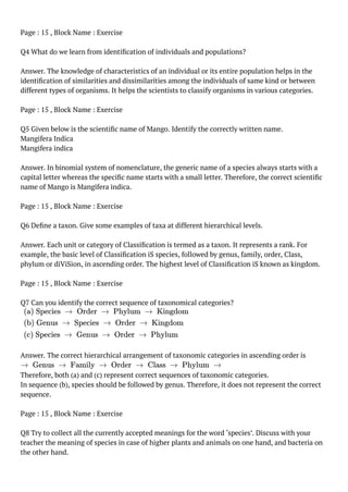 NCERT Solutions Class 11 Biology Chapter 1 The Living World | PDF
