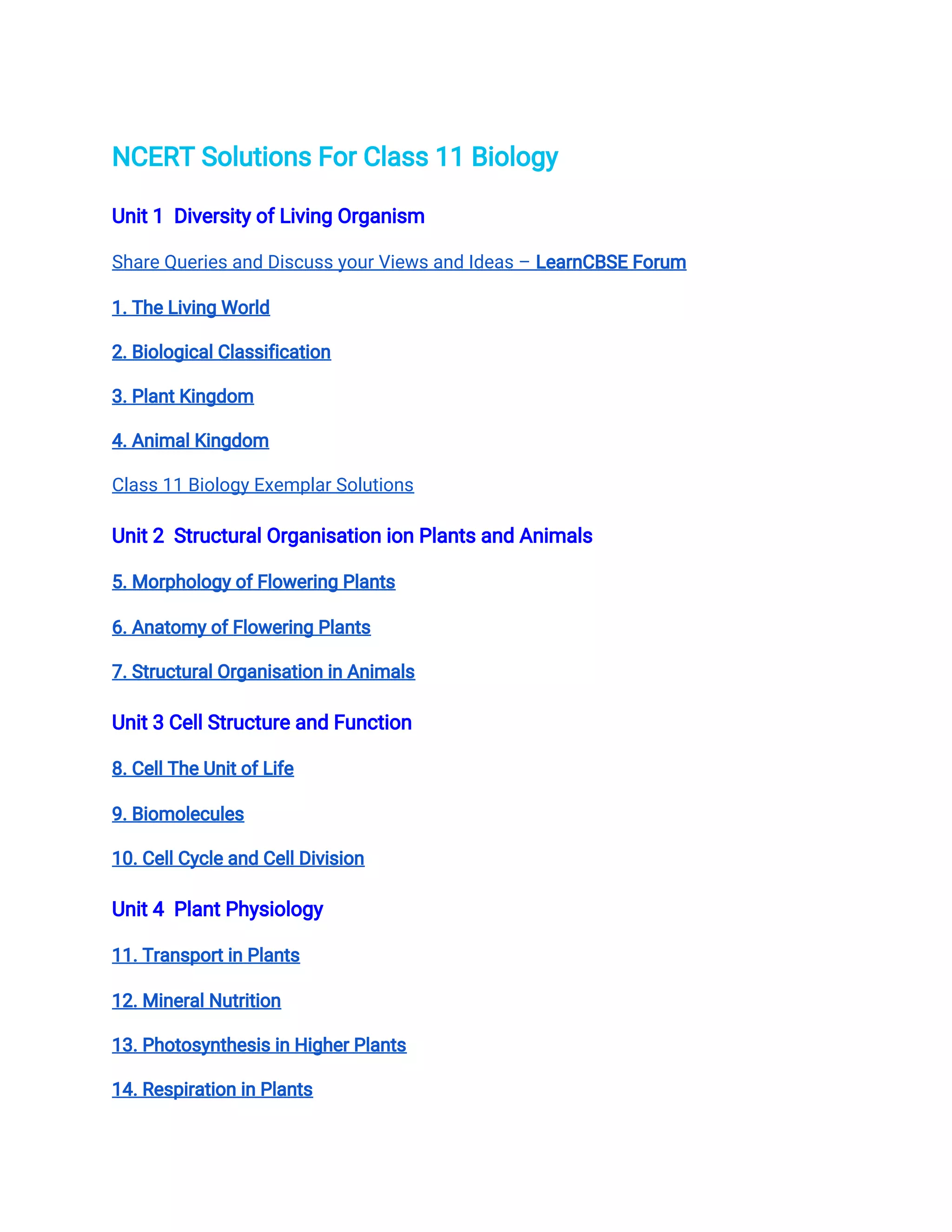 Ncert solutions for class 11 biology | PDF | Biological Sciences | Science