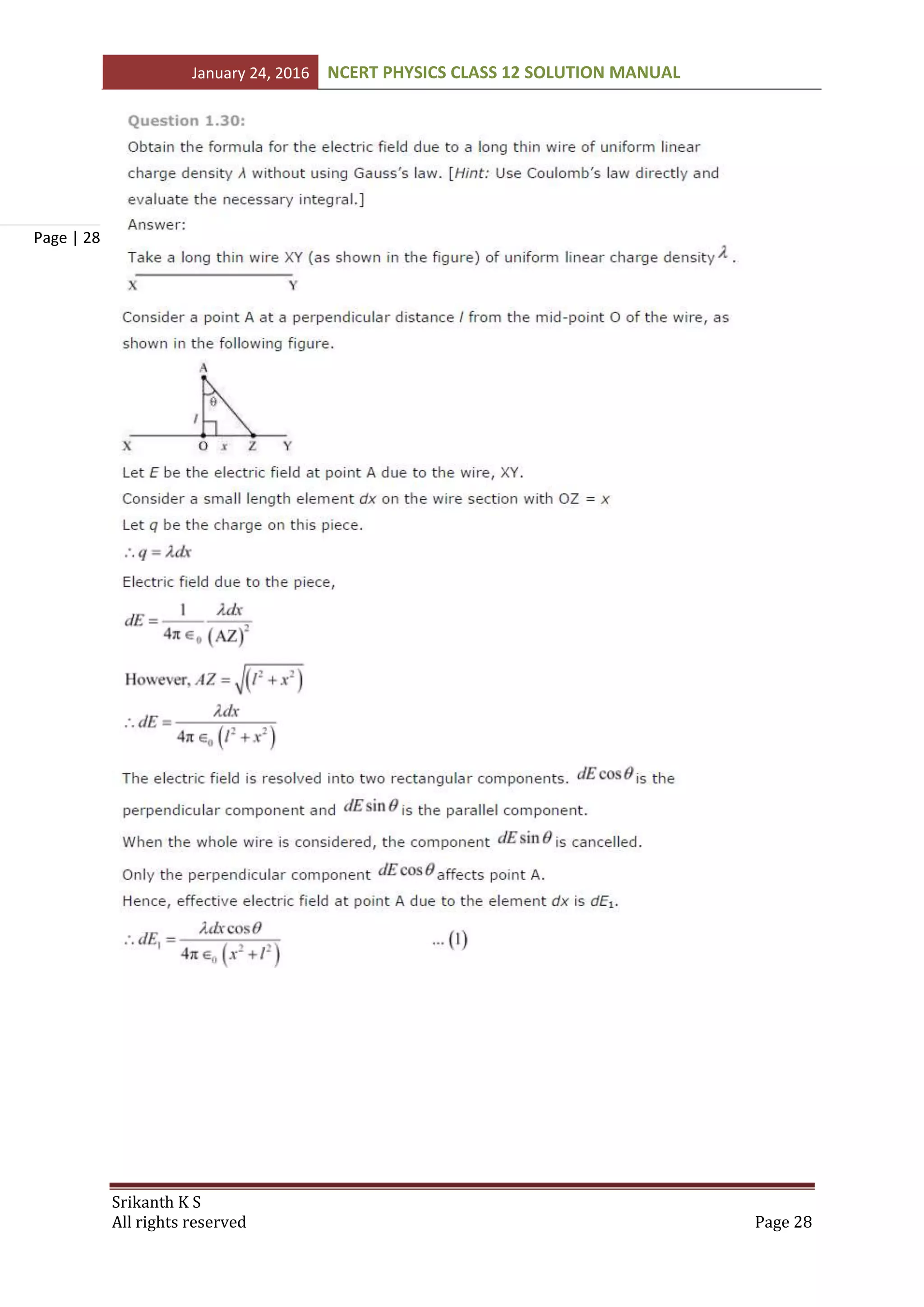NCERT Class 12 Physics solution Manual | PDF