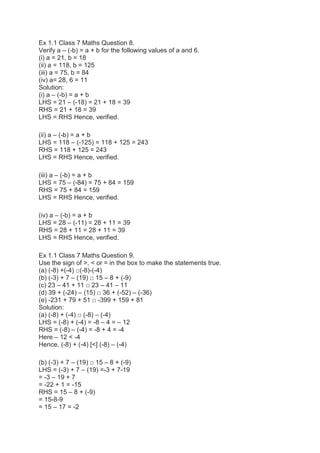 Ncert solutions for class 7 maths chapter 1 integers exercise 1 | PDF