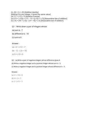 Ncert solutions for class 7 maths chapter 1 integers exercise 1.2 | PDF ...