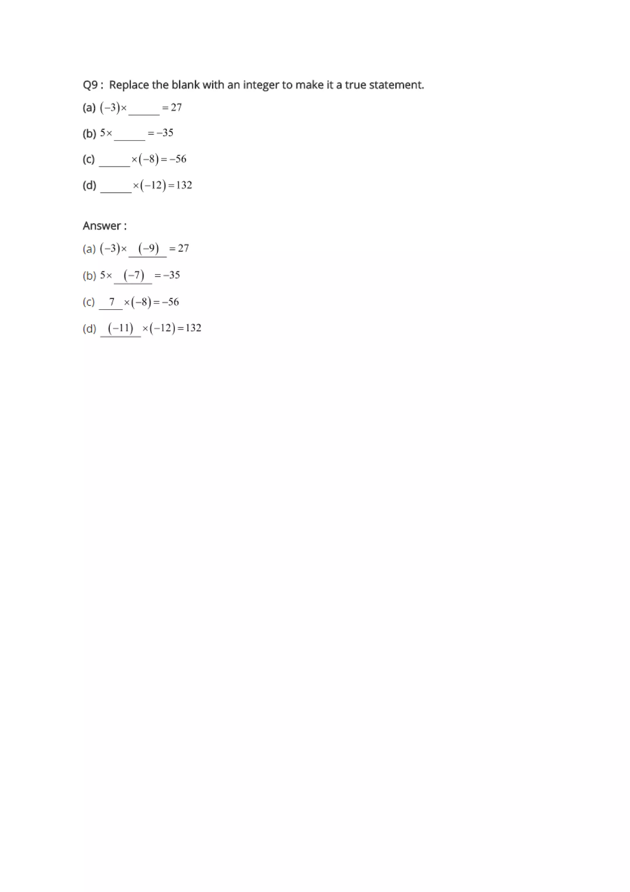 Ncert solutions for class 7 maths chapter 1 integers exercise 1 | PDF