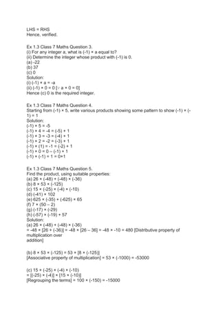 Ncert solutions for class 7 maths chapter 1 integers exercise 1 | PDF ...