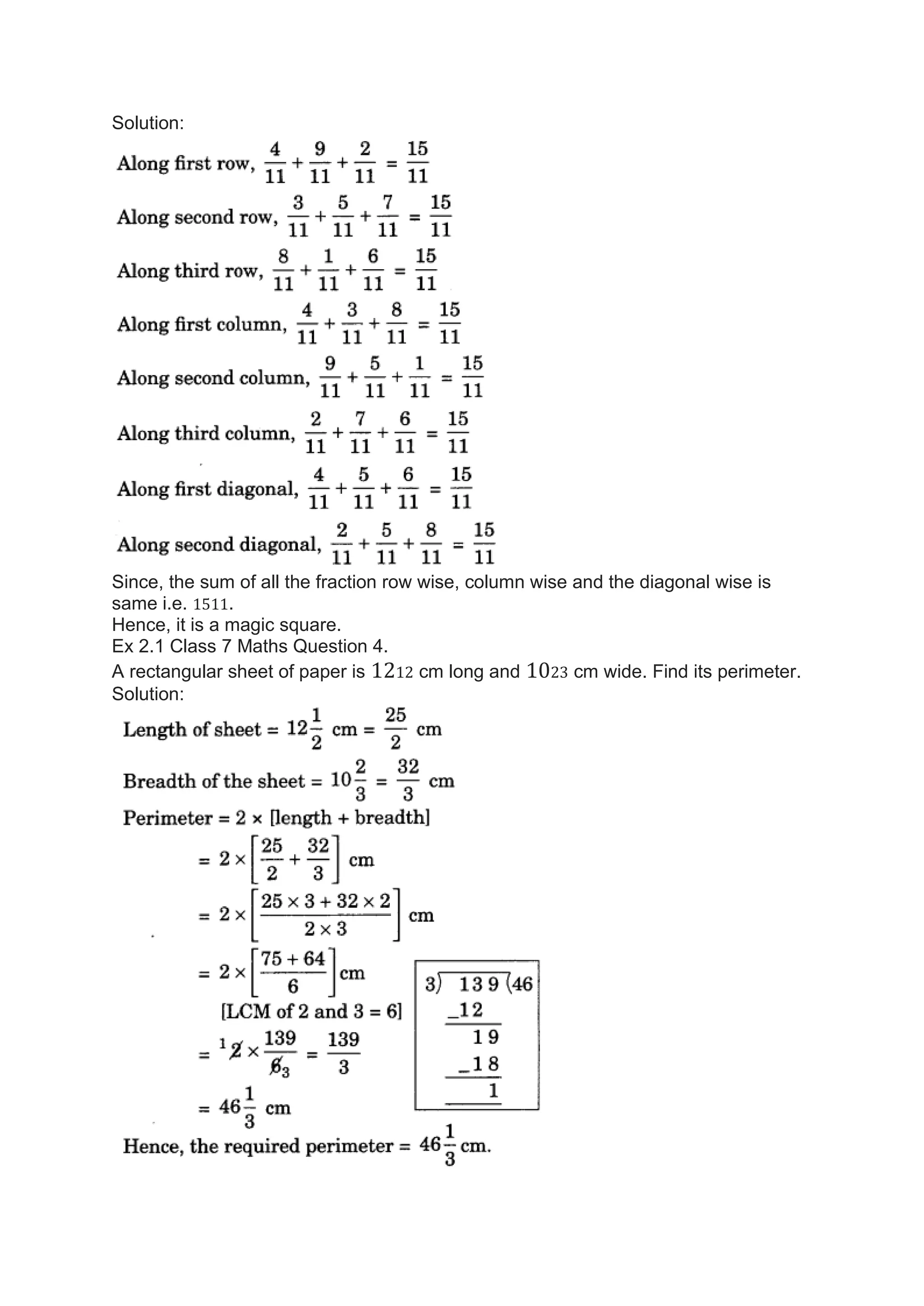 Class 7 Maths Chapter 2 Fractions And Decimals Exercise 2 1 Pdf