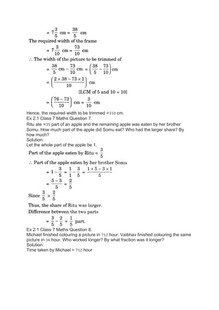 Class 7 maths chapter 2 fractions and decimals exercise 2.1 | PDF
