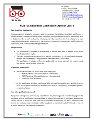 NCFE Functional Skills Qualification English at Level 2 | PDF